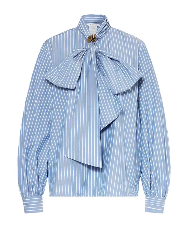 Max Mara Striped Pussy Bow Blouse - Blue
