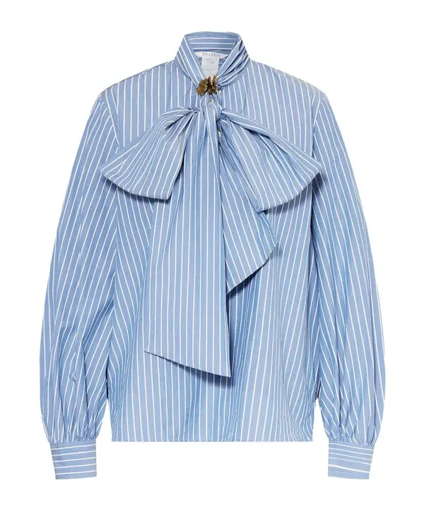 Max Mara Striped Long-sleeve Pussy Bow Shirt - Blue