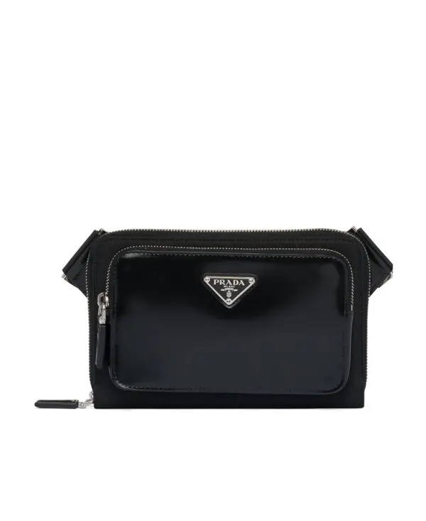 Prada Enamel Triangle Logo Shoulder Bag - Black