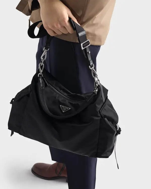 Prada Re-nylon And Leather Shoulder Bag - Black