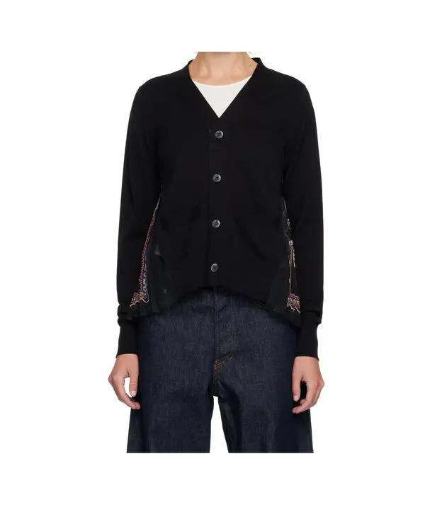 Sacai Paisley Panel Cardigan - Black