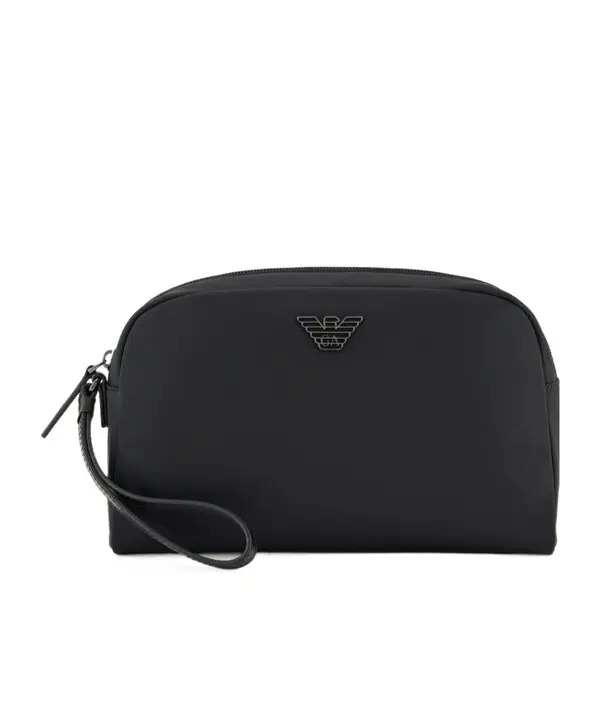 Emporio Armani Recycled-nylon Washbag With Wrist Strap - Black