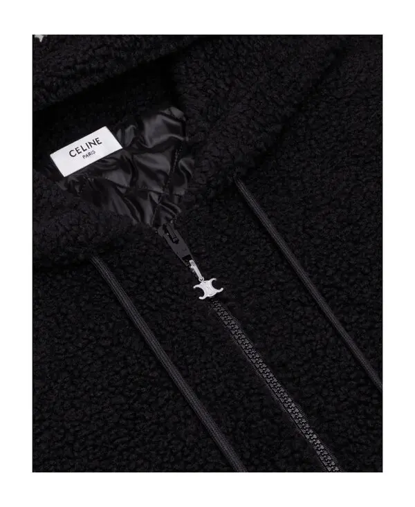 Celine Zipped Fleece Hoodie With Rivet Embroidery