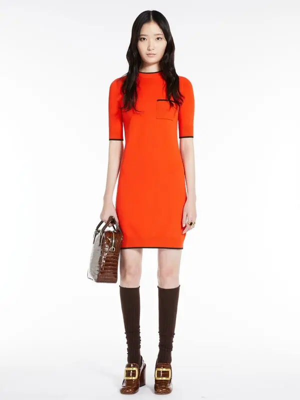 Sportmax Stretch Knit Dress With Ribbed Chest Pocket