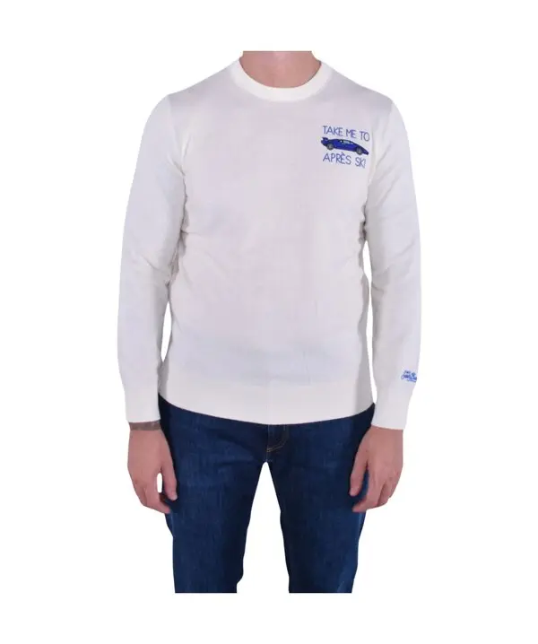 MC2 SAINT BARTH Crewneck Jumper With "take Me To Apres Ski" Embroidery - White