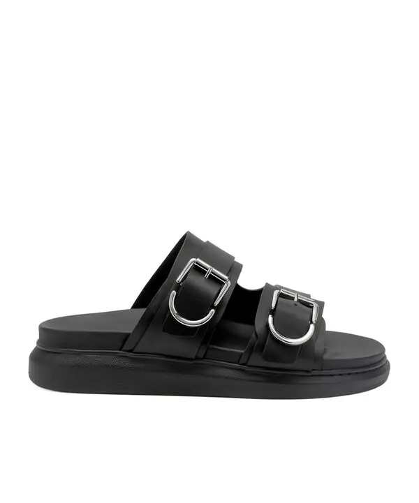 Alexander McQueen Hybrid Double Buckled Sandals - Black/silver