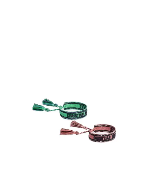 Dior J'adior Embroidered Cotton Bracelet Set With Tassels - Green
