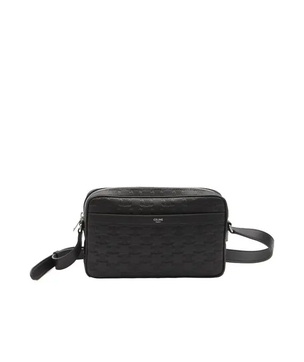 Celine Medium Messenger Bag In Calfskin With Triomphe Embossing - Black