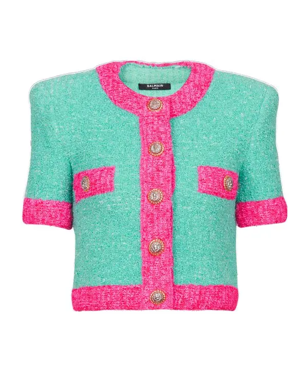 Balmain Two-tone Cropped Knit Cardigan