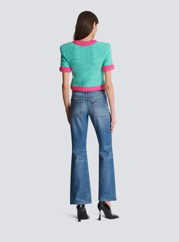 Balmain Two-tone Cropped Knit Cardigan