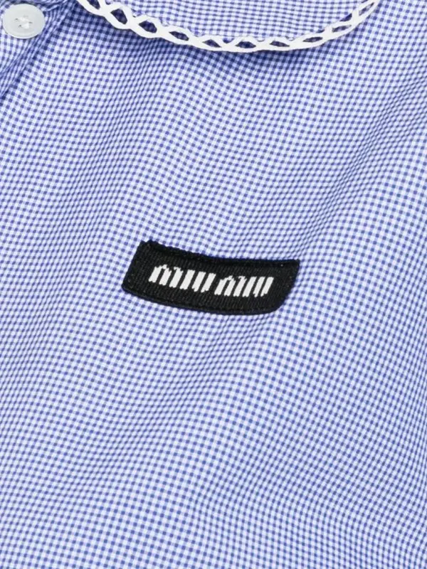 Miu Miu Short-sleeved Checked Shirt With Logo Detail - Blue