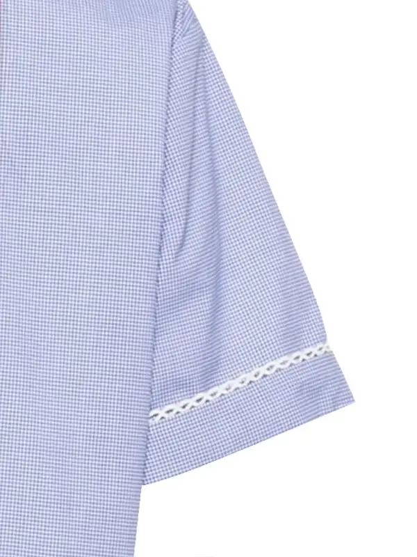 Miu Miu Short-sleeved Checked Shirt With Logo Detail - Blue