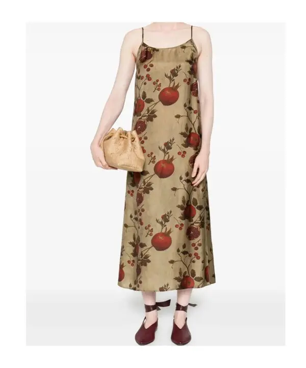 UMA WANG Pomegranate Print Midi Slip Dress - Brown