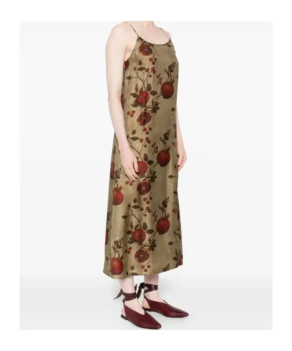 UMA WANG Pomegranate Print Midi Slip Dress - Brown