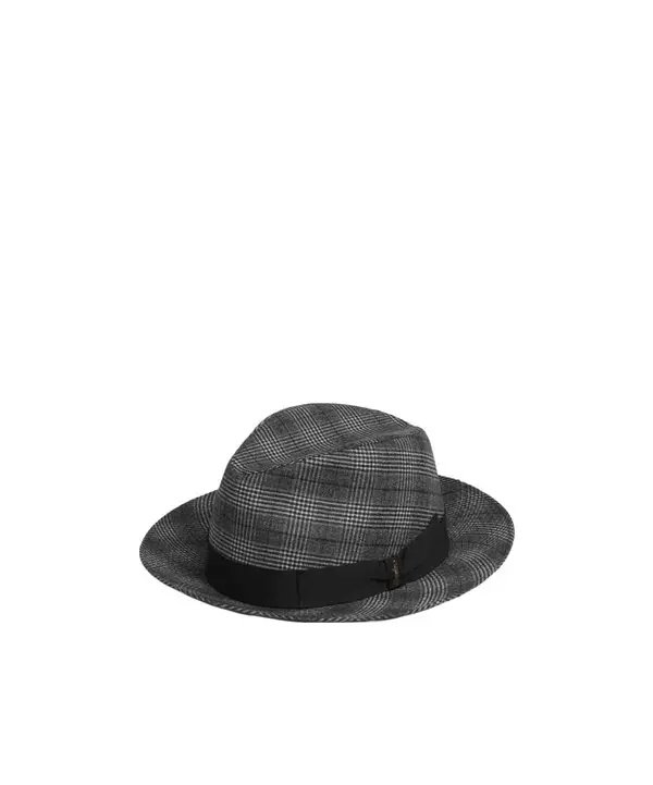 Borsalino Plaid Wool Felt Fedora Hat - Black