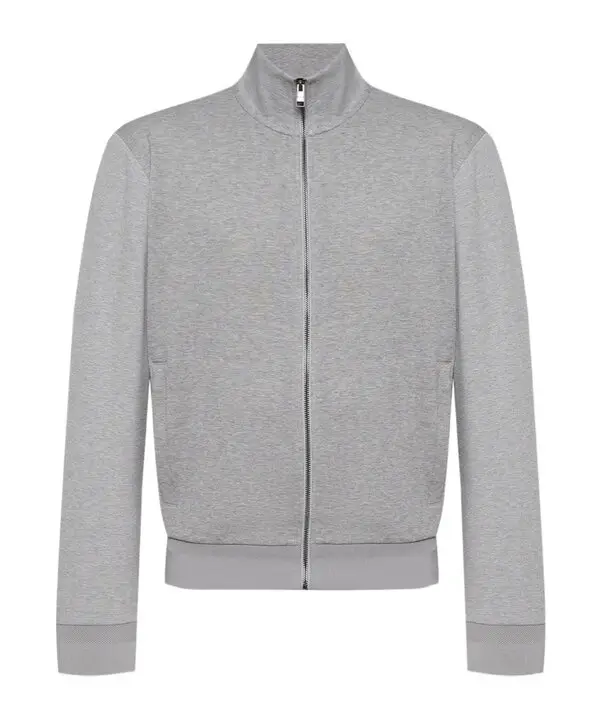 Hugo Boss Zip-up Jacket With Stand Collar And Logo Detail - Silver
