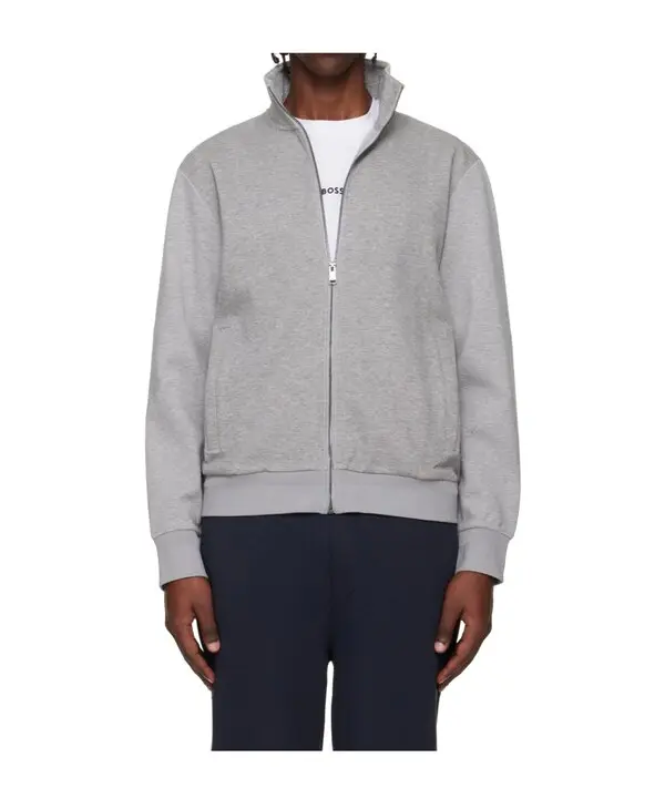 Hugo Boss Zip-up Jacket With Stand Collar And Logo Detail - Silver