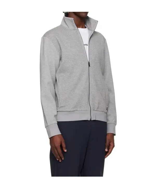 Hugo Boss Zip-up Jacket With Stand Collar And Logo Detail - Silver