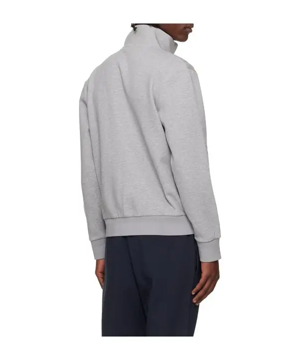 Hugo Boss Zip-up Jacket With Stand Collar And Logo Detail - Silver