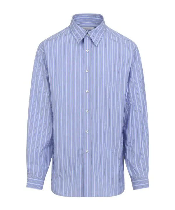 MAISON MARGIELA Striped Long-sleeved Buttoned Shirt - Blue