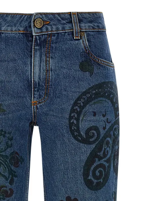 Etro Paisley Print Flare Jeans - Blue
