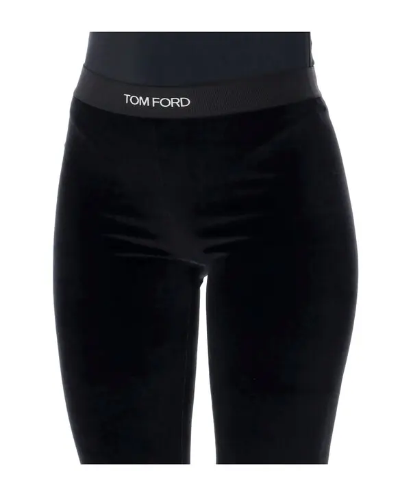 TOM FORD Stretch Lustrous Velour Signature Leggings - Black