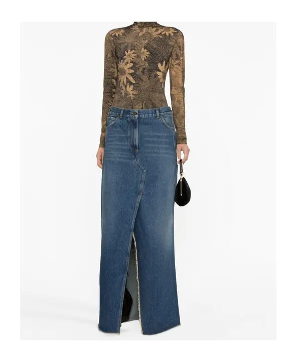DARKPARK Distressed Denim Maxi Skirt - Blue