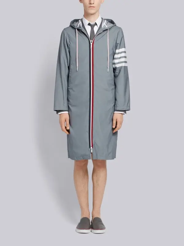 Thom Browne Striped Hooded Long Windbreaker