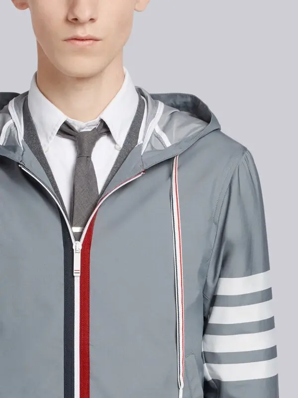 Thom Browne Striped Hooded Long Windbreaker