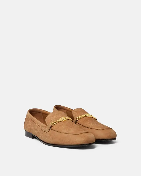 Versace Medusa Embellished Loafers - Caramel