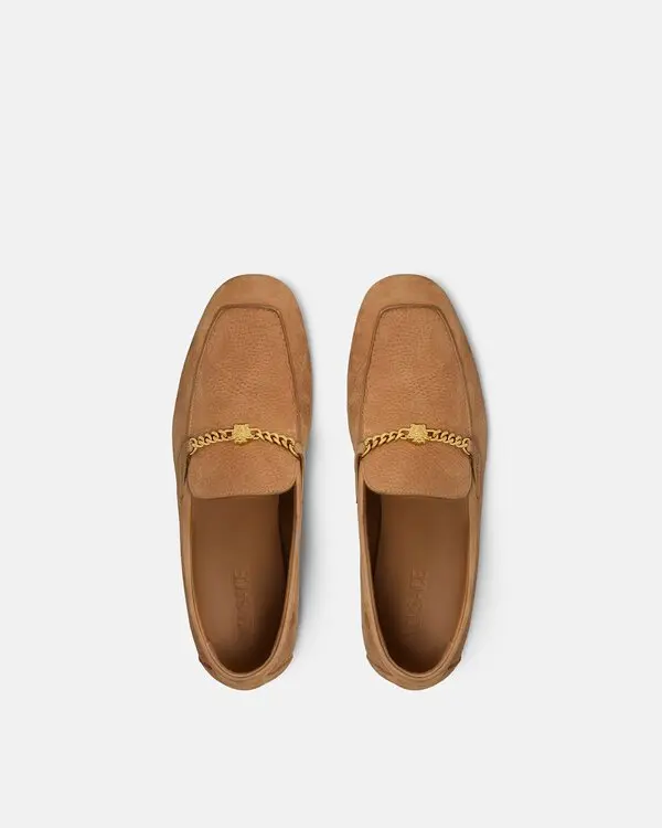 Versace Medusa Embellished Loafers - Caramel
