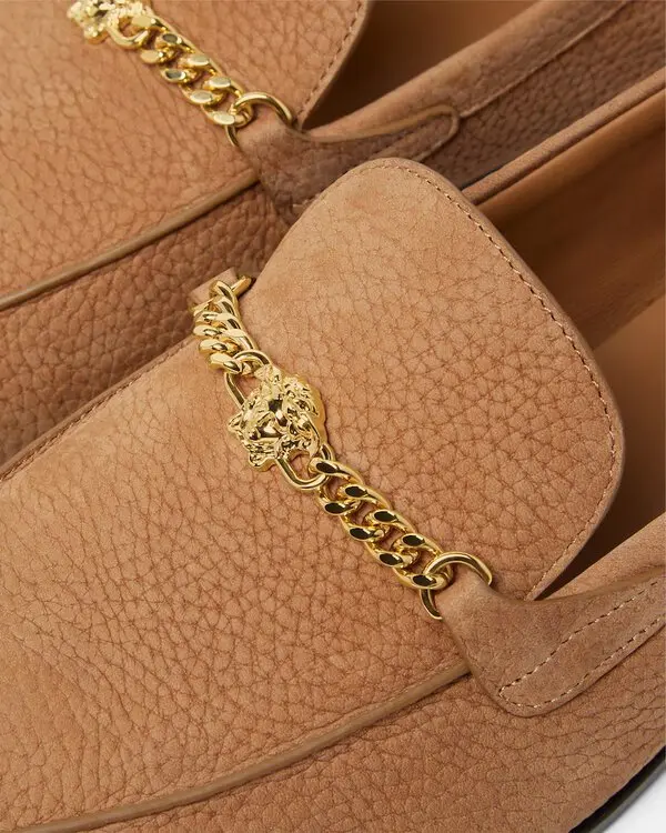 Versace Medusa Embellished Loafers - Caramel