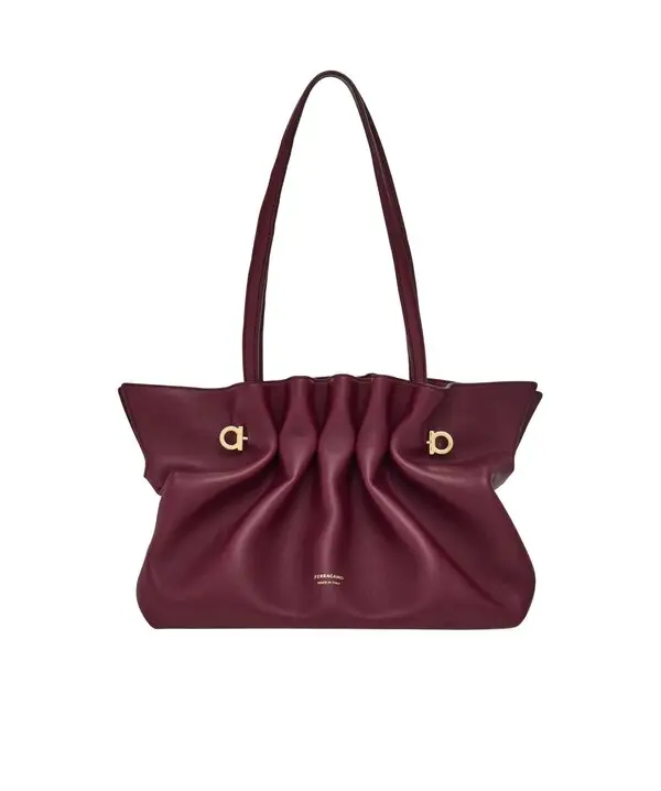 FERRAGAMO Soft Gancio Shoulder Bag - Plum