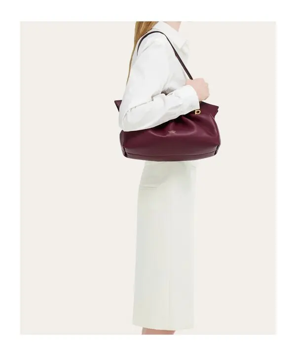 FERRAGAMO Soft Gancio Shoulder Bag - Plum