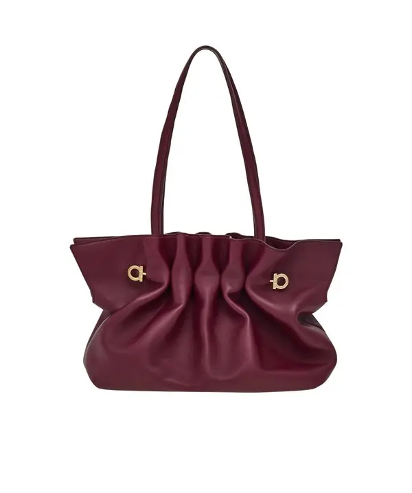 FERRAGAMO Soft Gancio Shoulder Bag - Plum