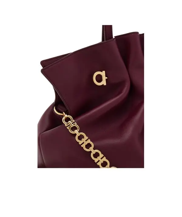 FERRAGAMO Soft Gancio Shoulder Bag - Plum