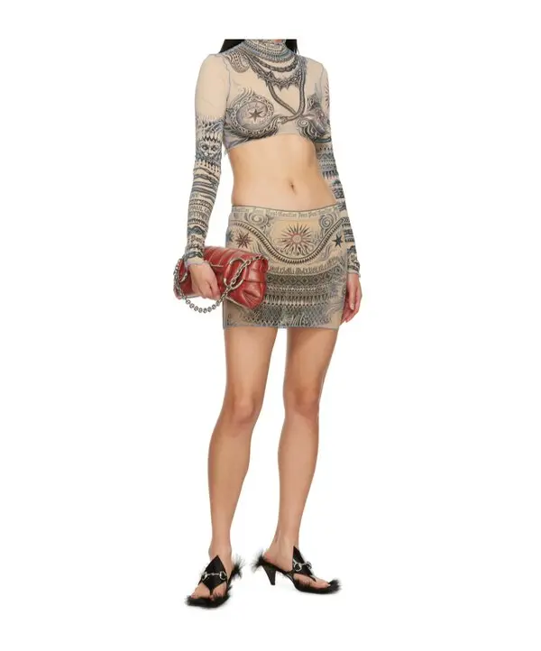 JEAN PAUL GAULTIER Graphic Print Logo Waist Mini Skirt