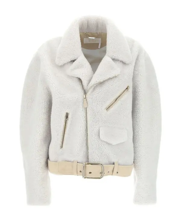 Chloé Shearling Biker Jacket - White