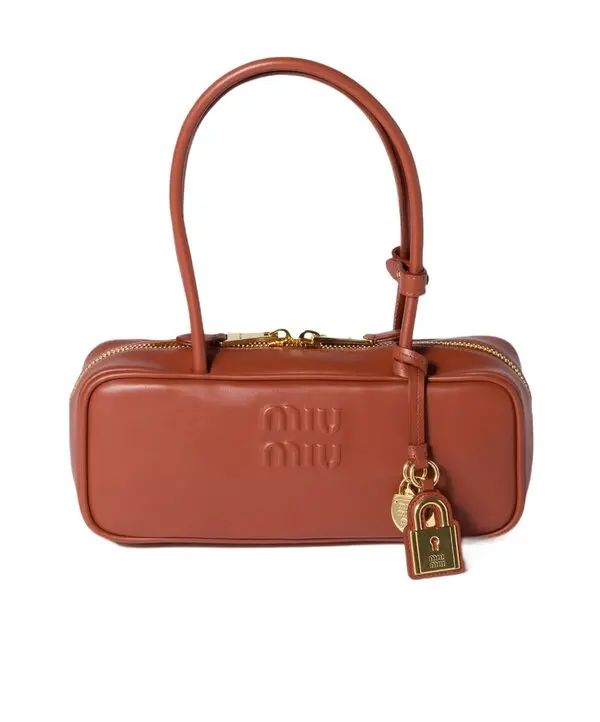 Miu Miu Beau Leather Handheld Bag With Gold-tone Hardware - Beet Red