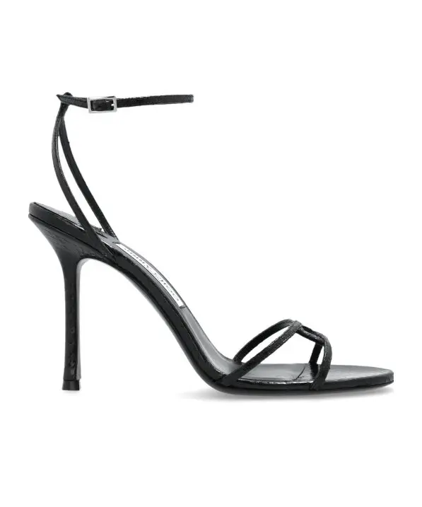 JIMMY CHOO Leo 100 Wrap Leather Sandals - Black