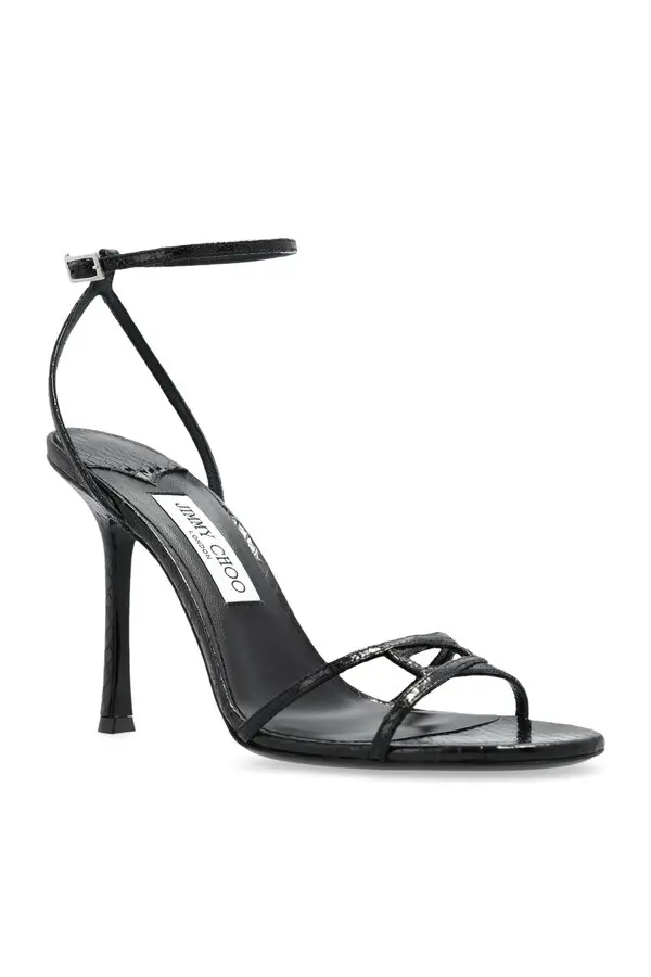 JIMMY CHOO Leo 100 Wrap Leather Sandals - Black
