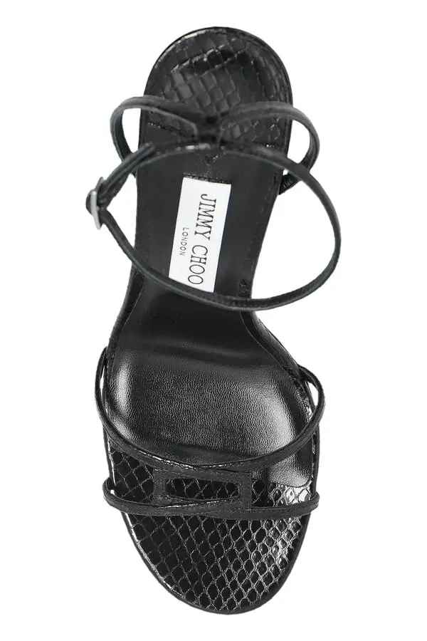 JIMMY CHOO Leo 100 Wrap Leather Sandals - Black