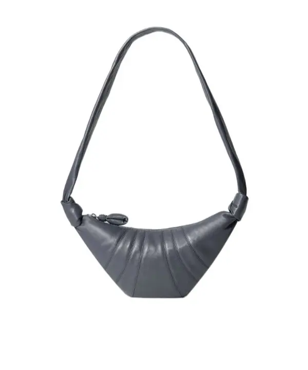 LEMAIRE Small Croissant Bag In Leather - Granite Blue