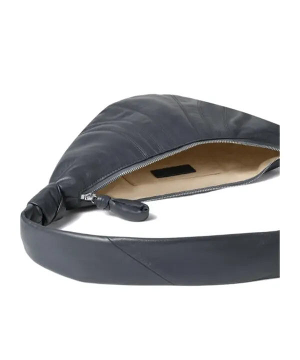 LEMAIRE Small Croissant Bag In Leather - Granite Blue