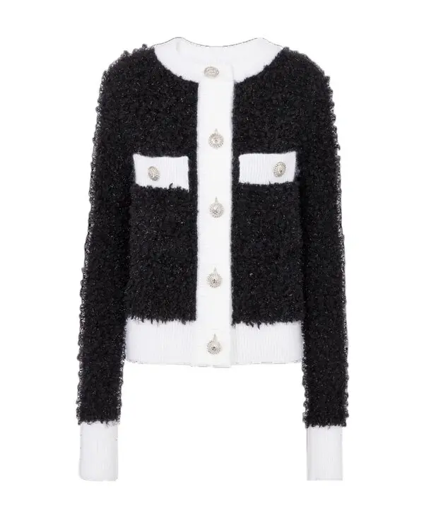 Balmain Glitter Detailed Contrasted Trim Cardigan - Black