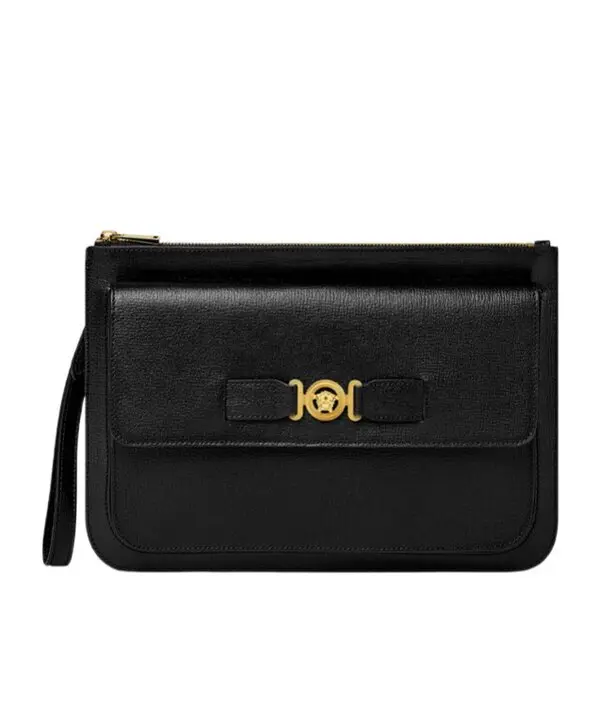 Versace Medusa Plaque Zipped Clutch Bag - Black