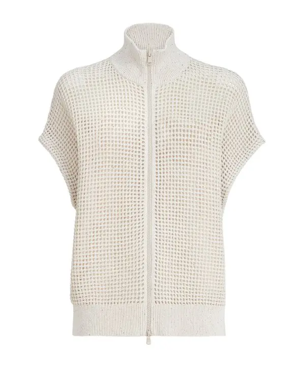 Brunello Cucinelli Mesh Knit Zip-up Cardigan - Oat