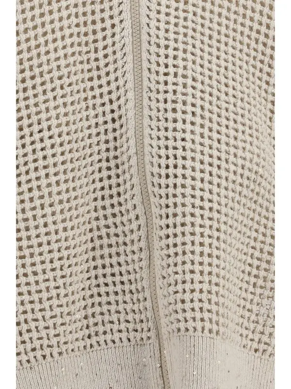 Brunello Cucinelli Mesh Knit Zip-up Cardigan - Oat