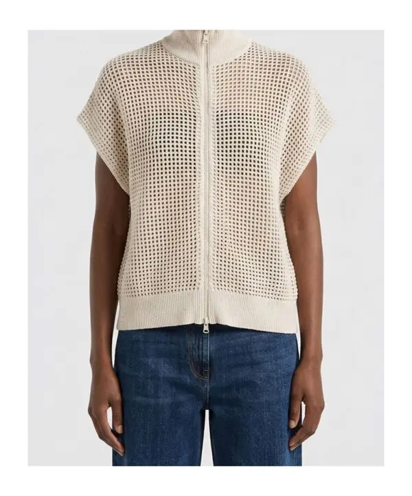 Brunello Cucinelli Mesh Knit Zip-up Cardigan - Oat