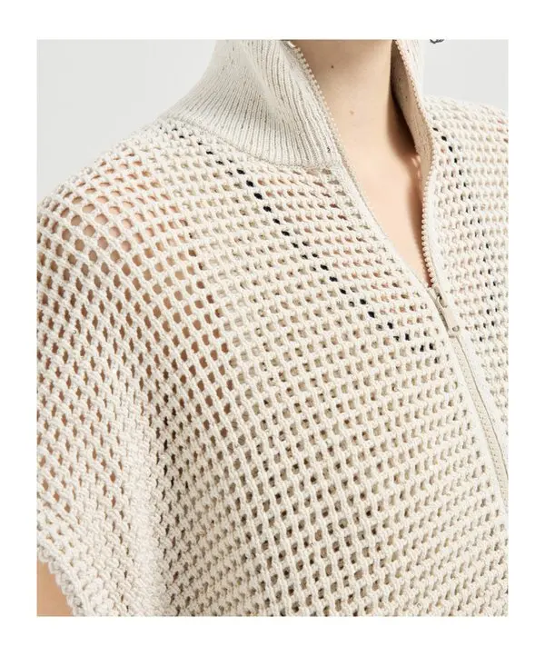 Brunello Cucinelli Mesh Knit Zip-up Cardigan - Oat